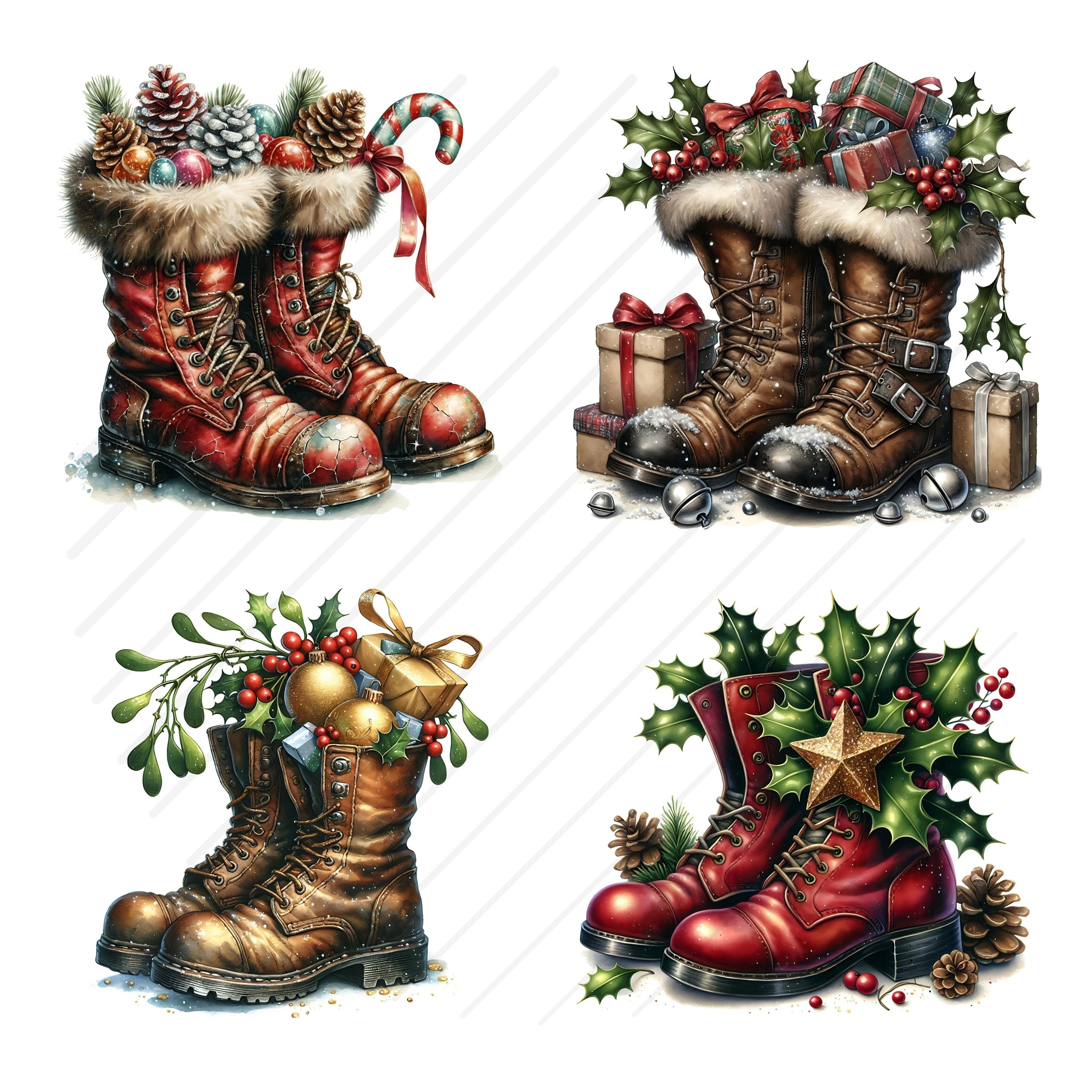 Christmas Boots Clipart Bundle Santa Boots Clipart JPG Images Vintage ...