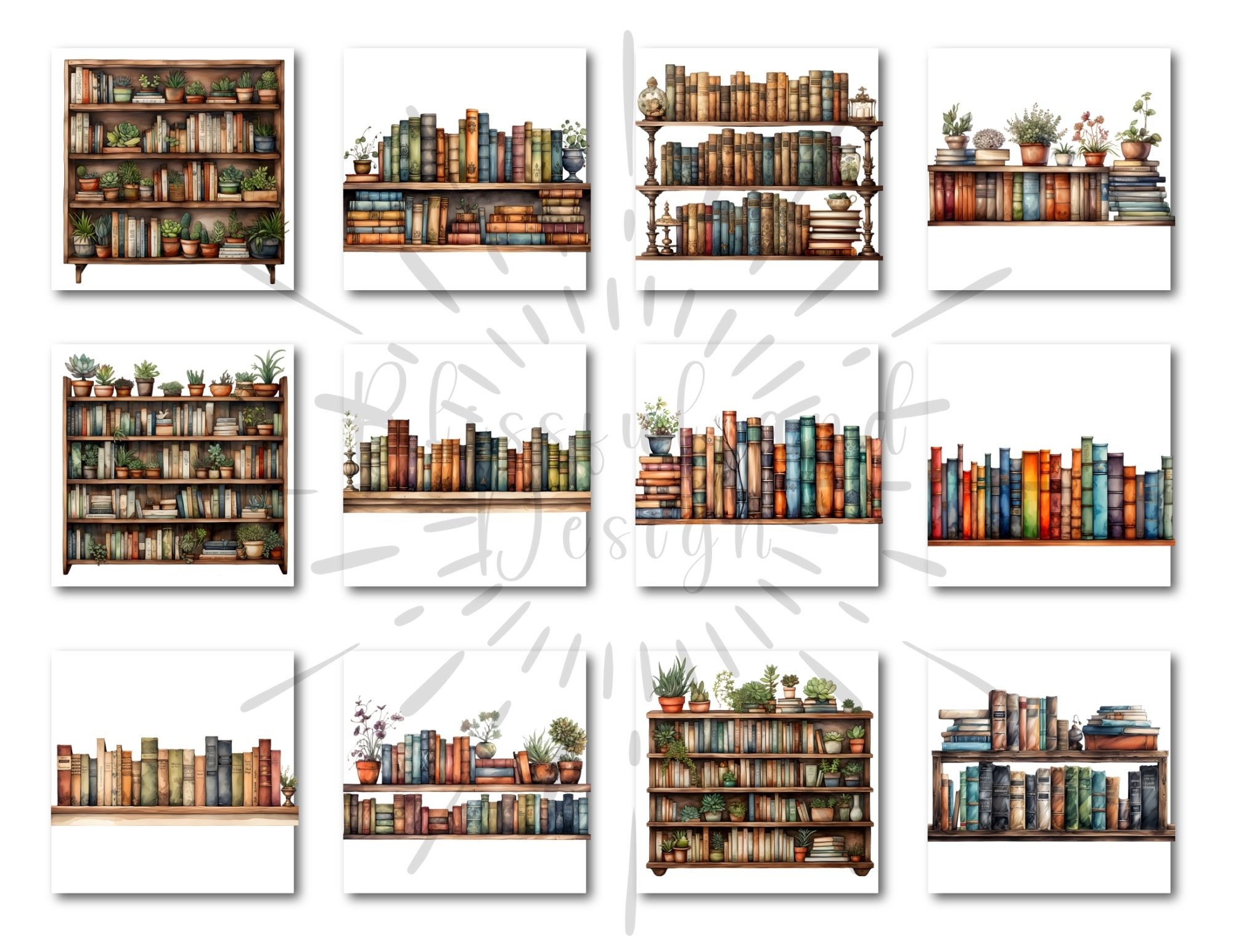 Bookshelf Clipart Watercolor Reading Book Lover Library Clip Art PNG ...