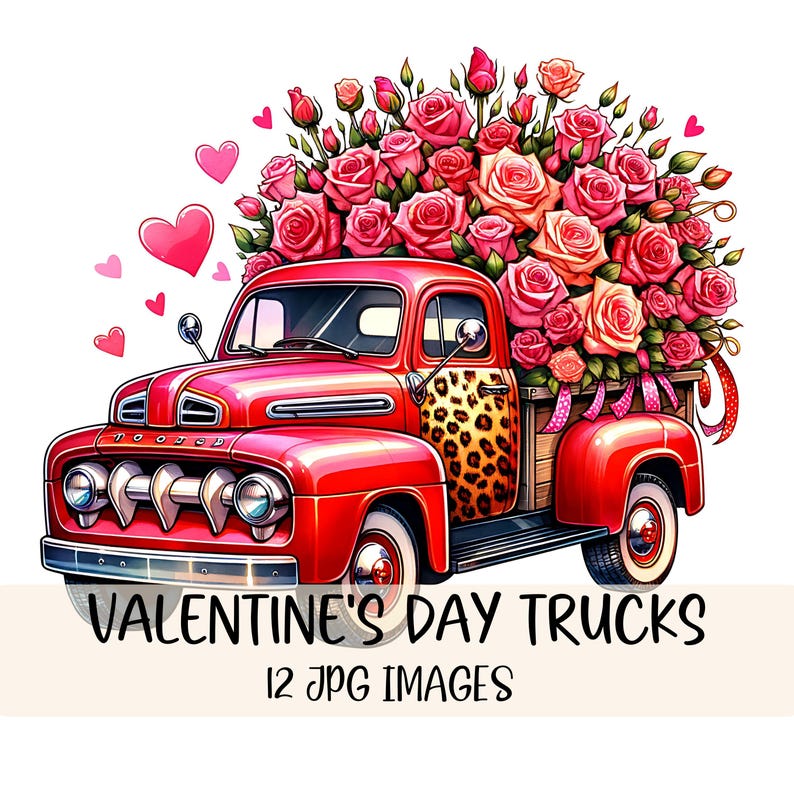 Pickup Truck Clipart Bundle Watercolor Valentine's Day Clipart JPG ...