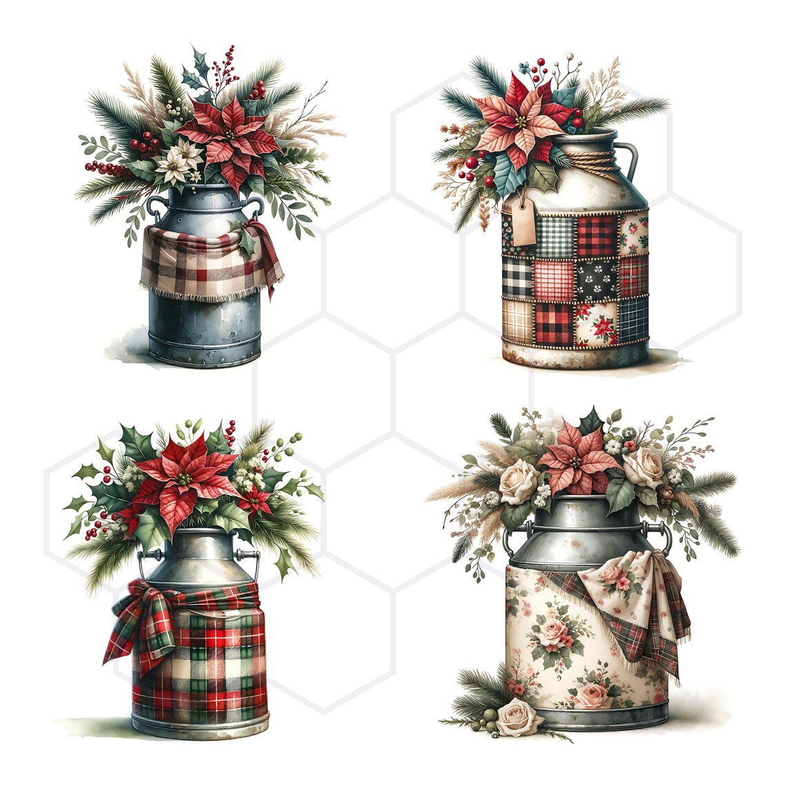 Watercolor Poinsettia Clipart Farmhouse Christmas Clipart High Quality ...
