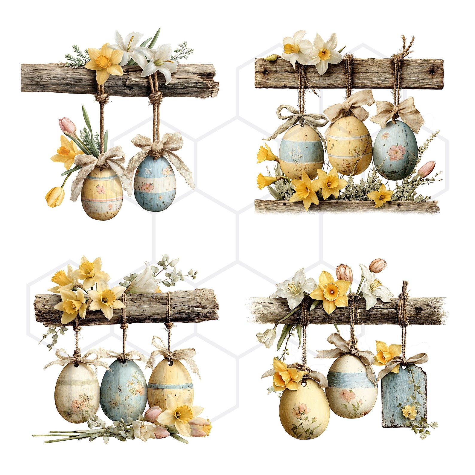 Farmhouse Easter Clipart Watercolor Decorated Eggs Clip Art Country ...
