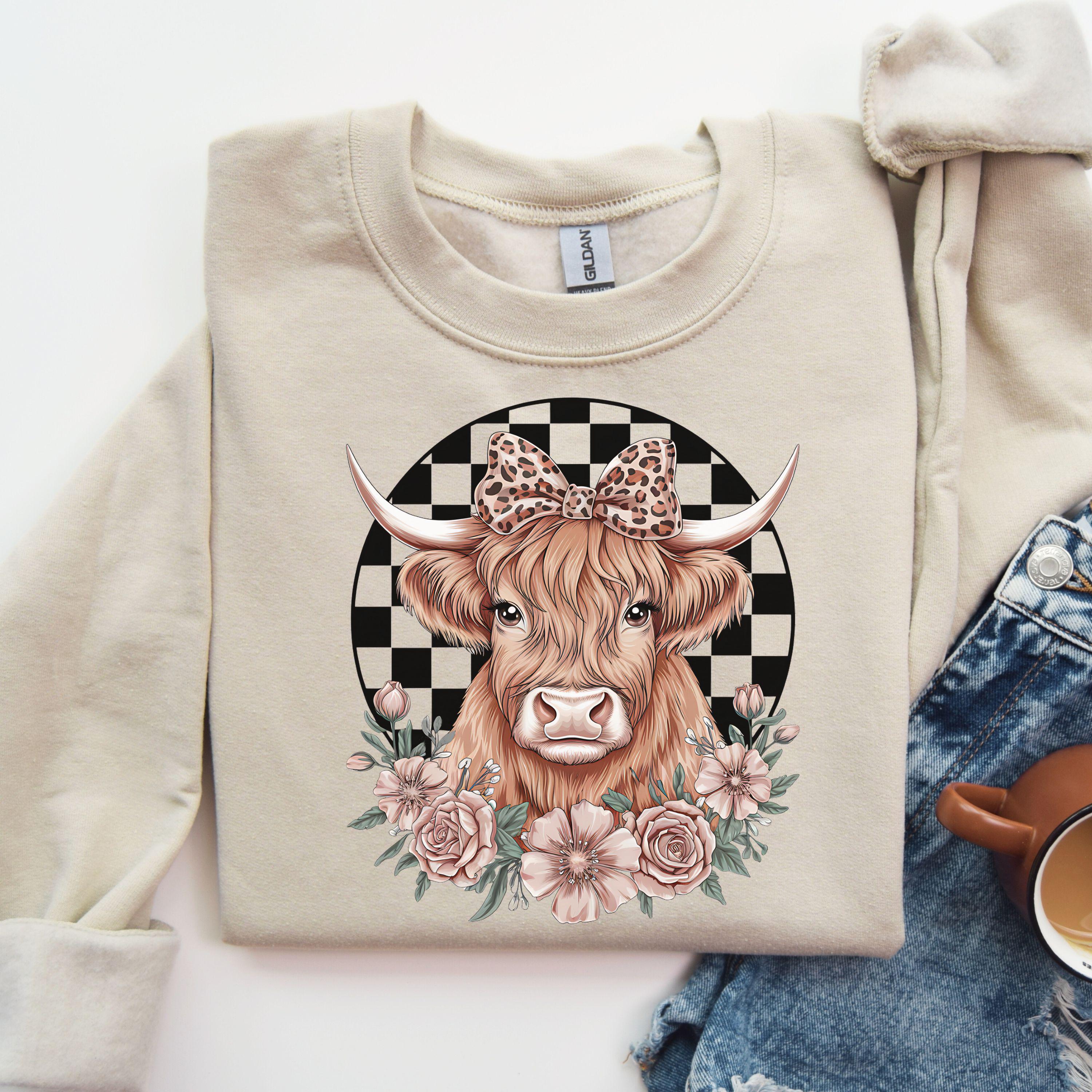 Coquette Highland Cow PNG Watercolor Floral Highlander Cow Design ...
