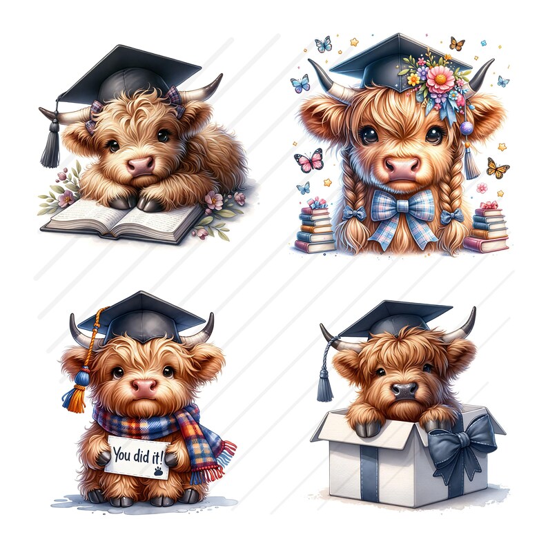 Highland Cow Clipart Graduate Graduation Clipart Bundle Cute Highland ...