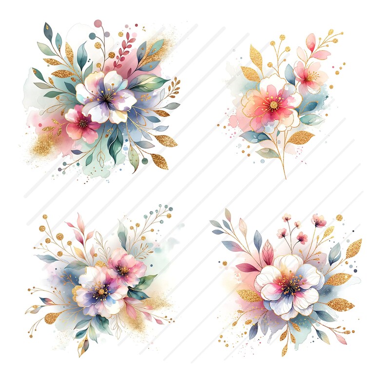 Abstract Flowers Clipart Bundle Watercolor Printable Graphics Floral ...
