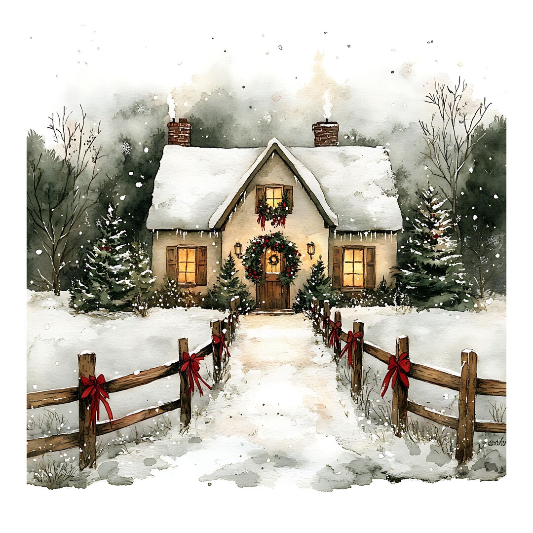 Watercolor Christmas Village Clipart Christmas Winter Scenes Clipart ...