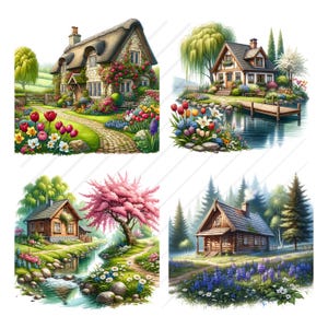 Spring House Clipart Bundle Spring Cottages JPG Image Cottagecore ...