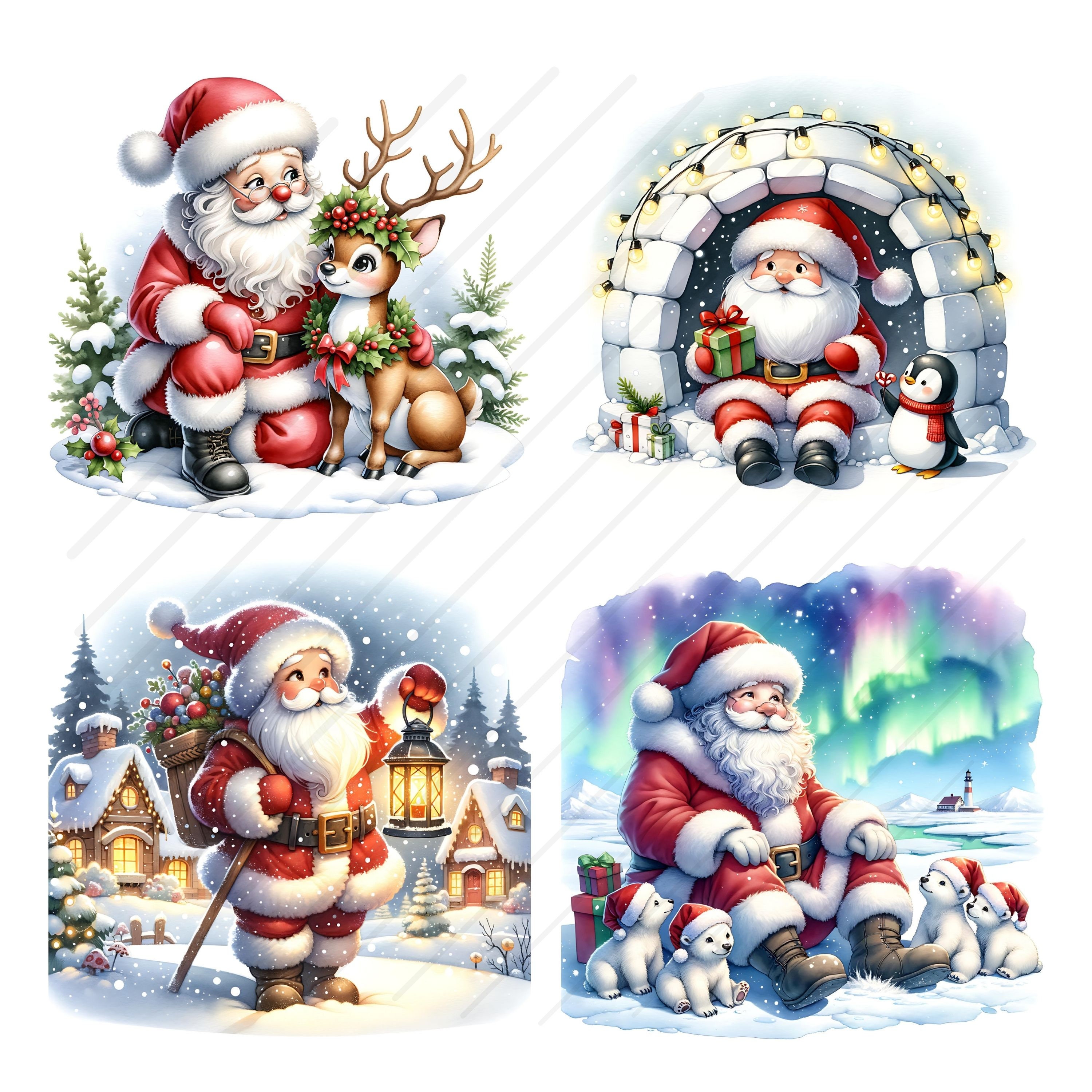 Cute Santa Clipart Bundle Christmas Clipart Digital Download Watercolor ...