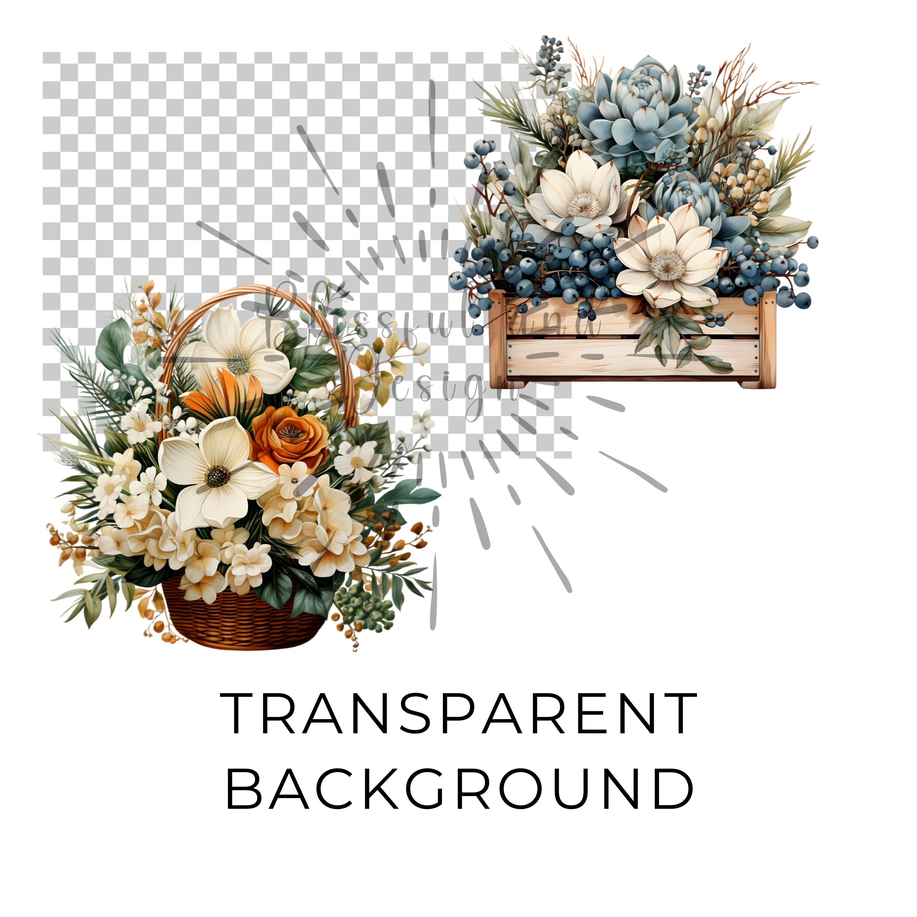 Watercolor Winter Flowers Clipart Winter Floral Bouquet PNG Blue Flower ...