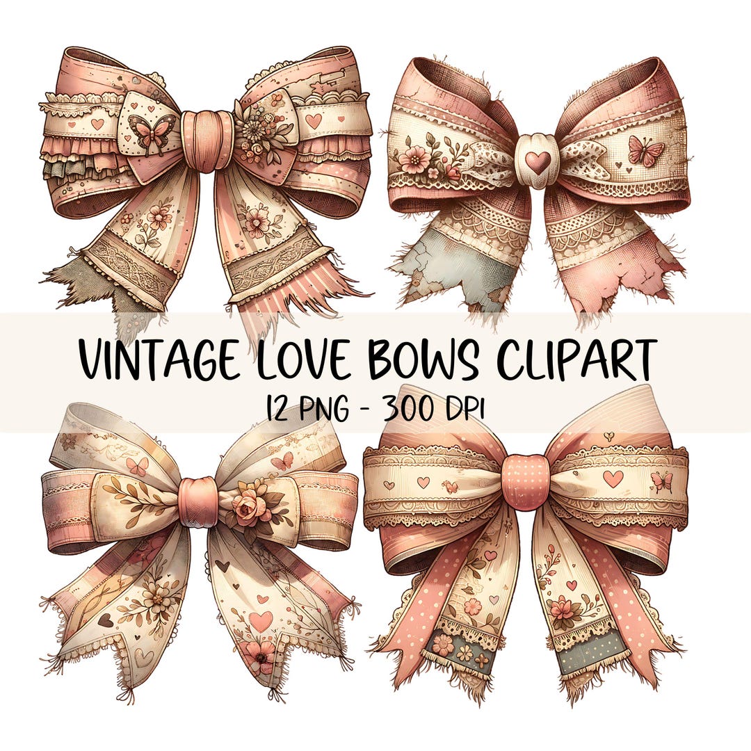 Vintage Bow PNG Watercolor Coquette Bows PNG Clipart Bundle Rustic ...