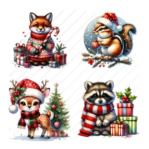 Christmas Woodland Animals JPG Images Watercolor Winter Wildlife ...