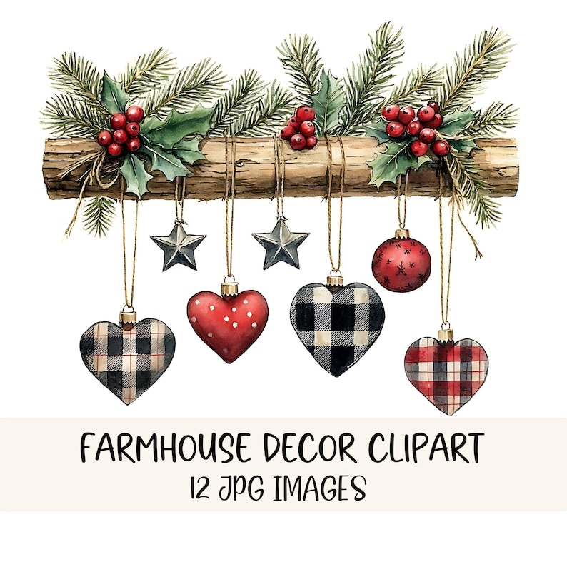Farmhouse Christmas Clipart: Holiday Graphics, Rustic Decor (digital ...