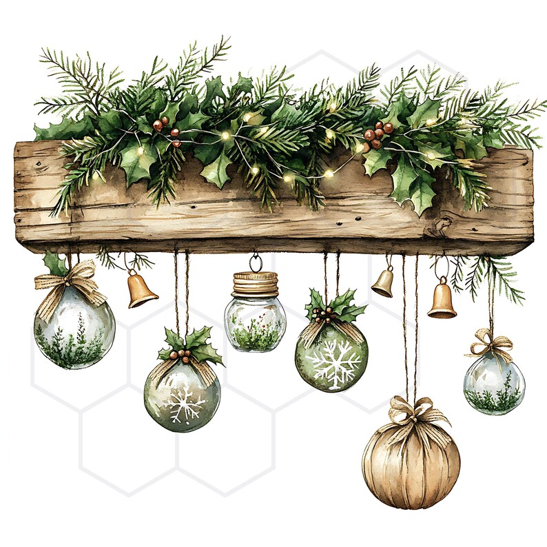 Farmhouse Christmas Clipart: Holiday Graphics, Rustic Decor (digital ...