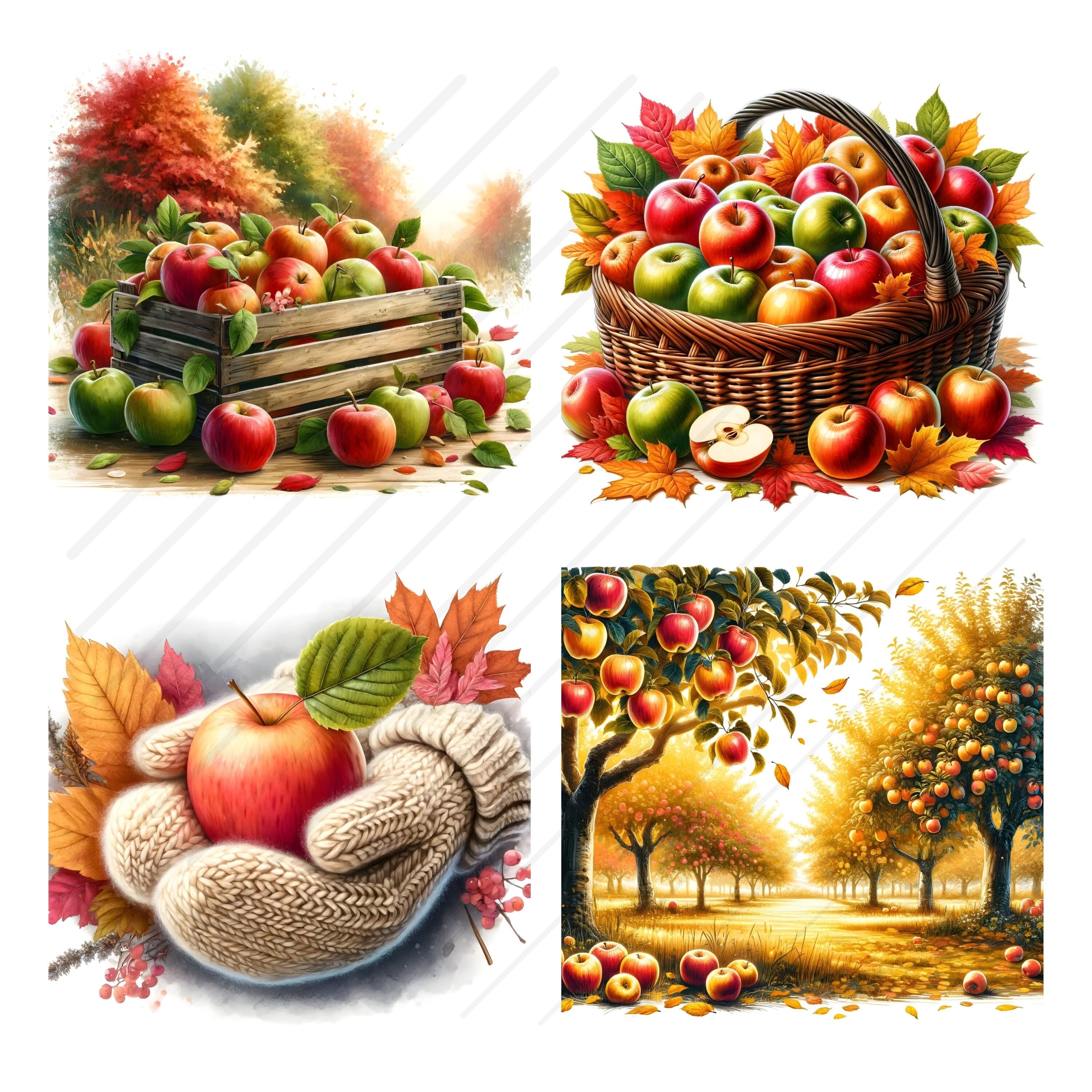 Watercolor Apple Clipart Bundle Fall Harvest Clipart Printable Fruit ...