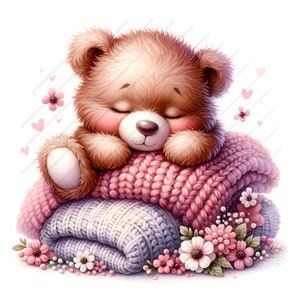 Cute Teddy Bear Watercolor Clipart Bundle Sleeping Teddybear Clipart ...