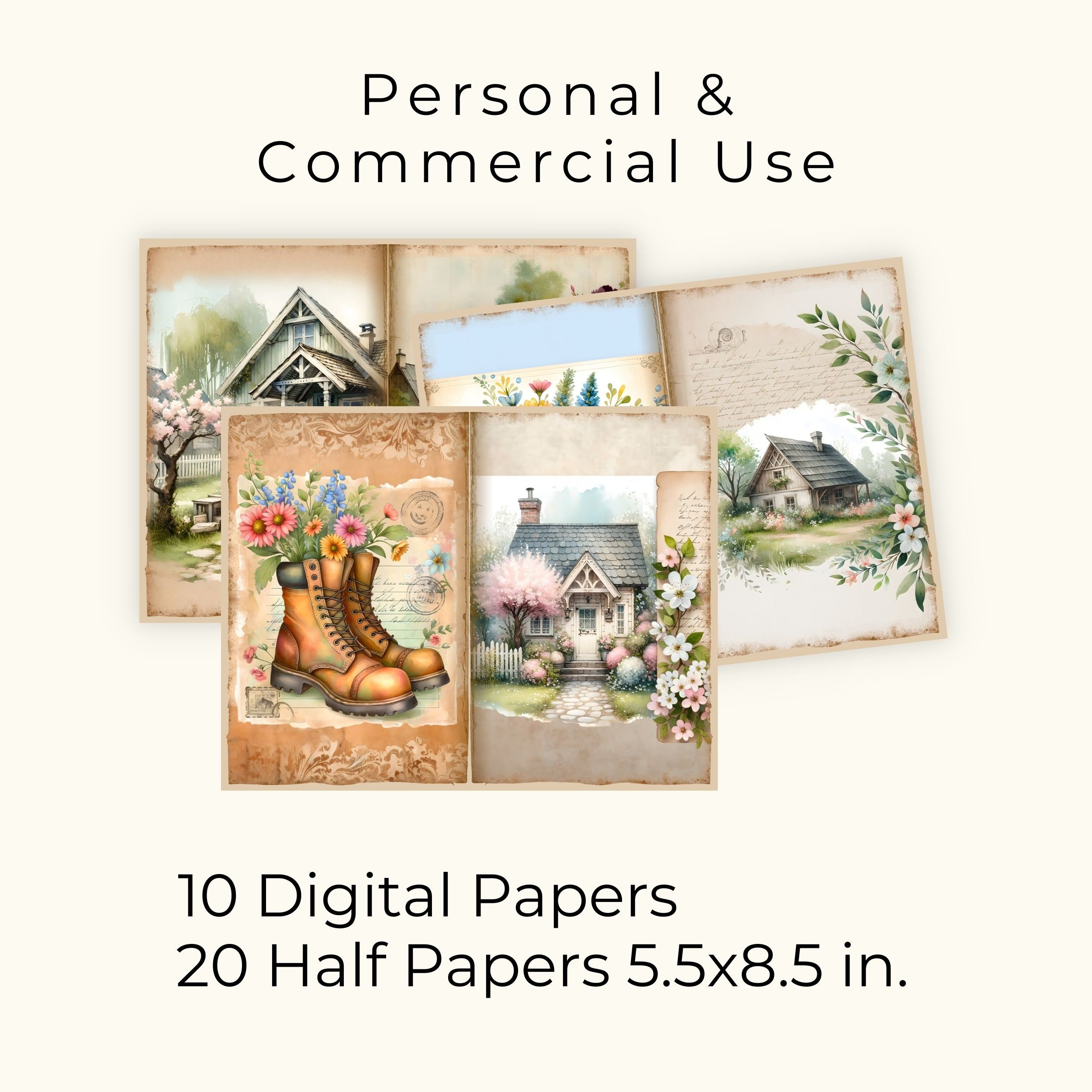 Cottage Junk Journal Page Cottagecore Printable Paper Country Cottage ...