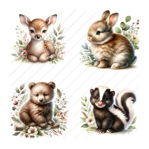 Cute Baby Woodland Animals Clipart Bundle Forest Animals JPG Watercolor ...