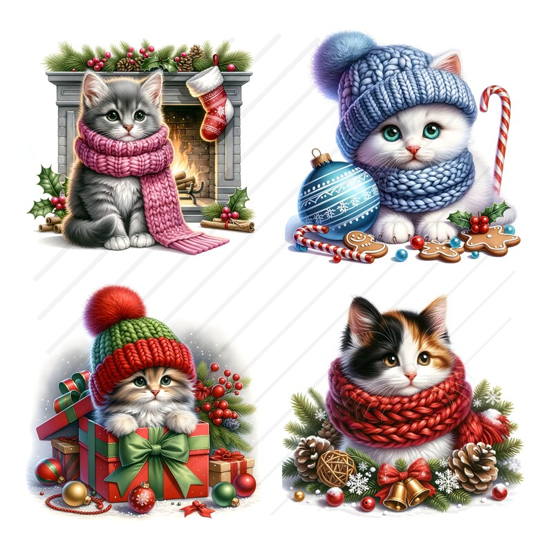 Cute Kitten Clipart Bundle Christmas Cats Clipart Watercolor Cat Lovers ...