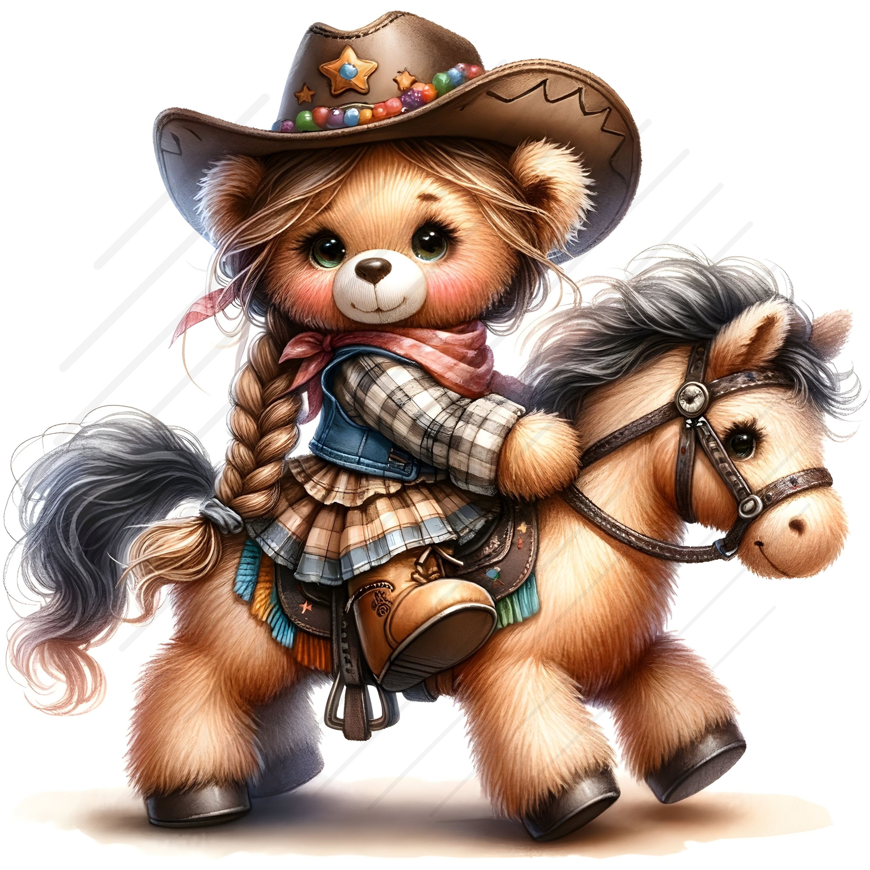 Western Teddy Bear Clipart Bundle Cute Clipart Watercolor Printable ...
