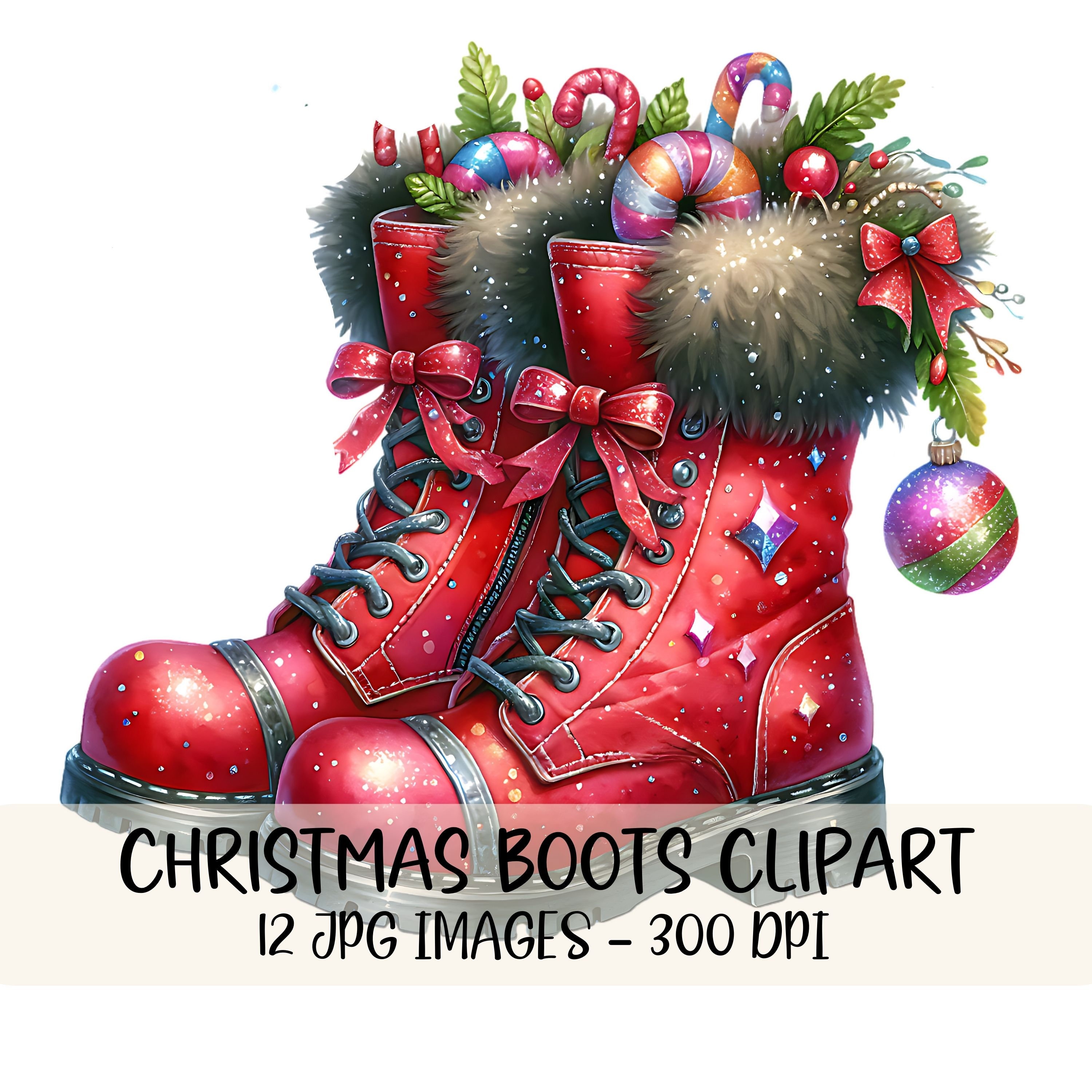 Christmas Boots Clipart Bundle Santa Boots Clipart JPG Images Vintage ...
