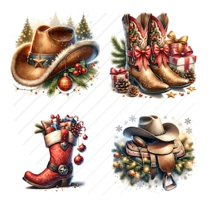 Western Christmas Clipart Bundle Cowboy Boots JPG Images Rustic Holiday ...