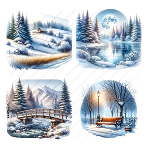 Snowy Landscape Clipart Christmas Winter Scene Clipart JPG Images ...