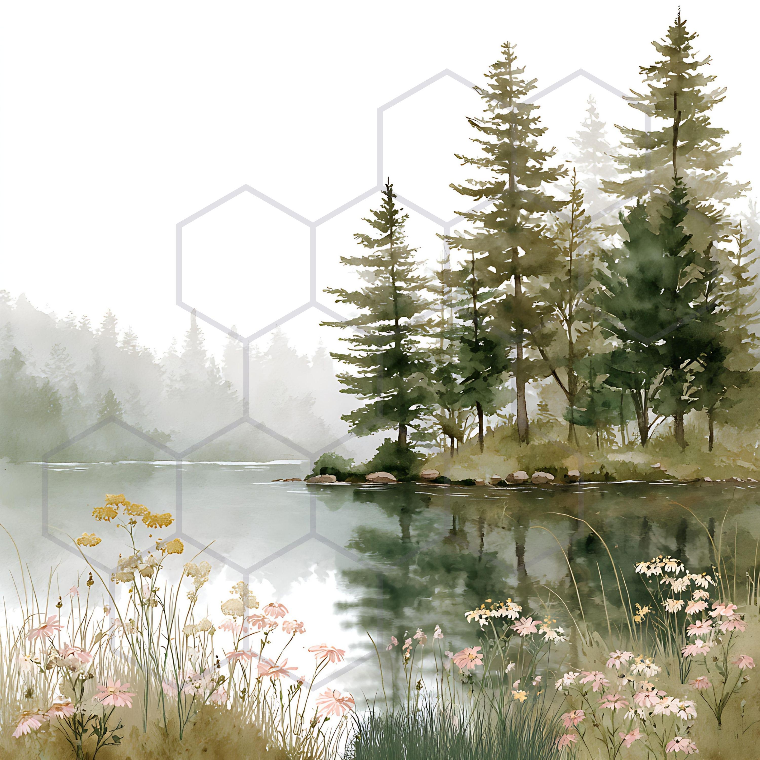 Lake Scene Clipart Bundle High Quality Jpgs Watercolor Lake Clipart ...