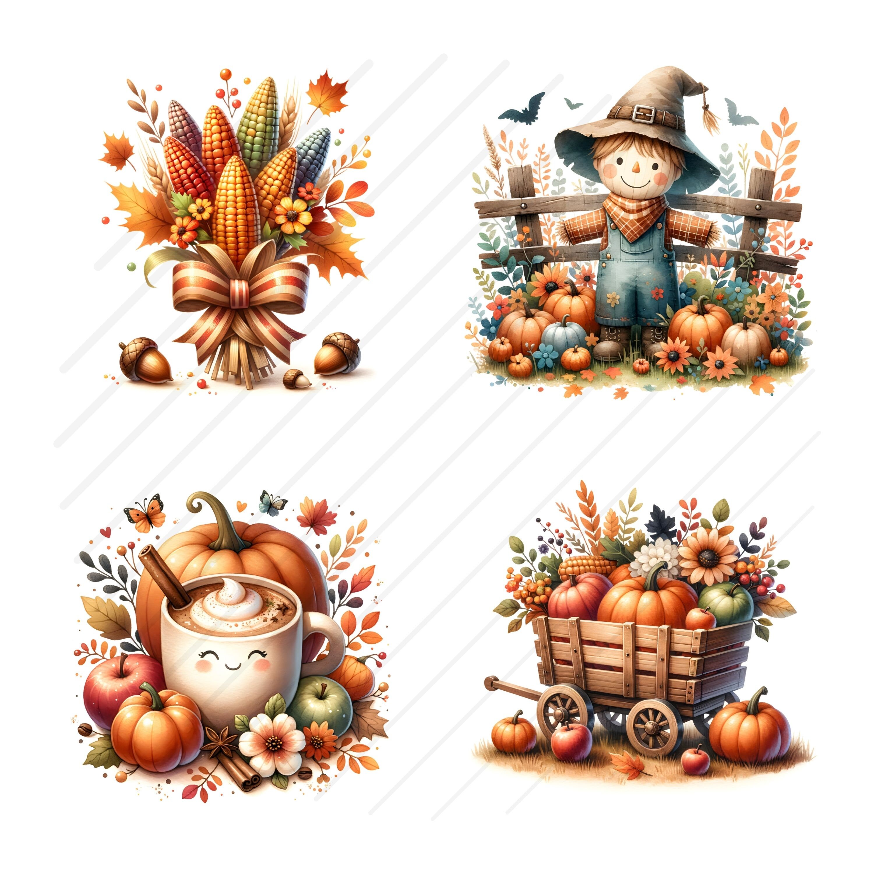 Watercolor Fall Clipart Bundle Autumn Harvest Clip Art Printable ...