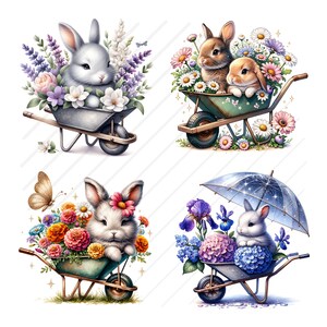 Cute Bunny Clipart Bundle Bunnies in Wheelbarrow Clipart JPG Images ...