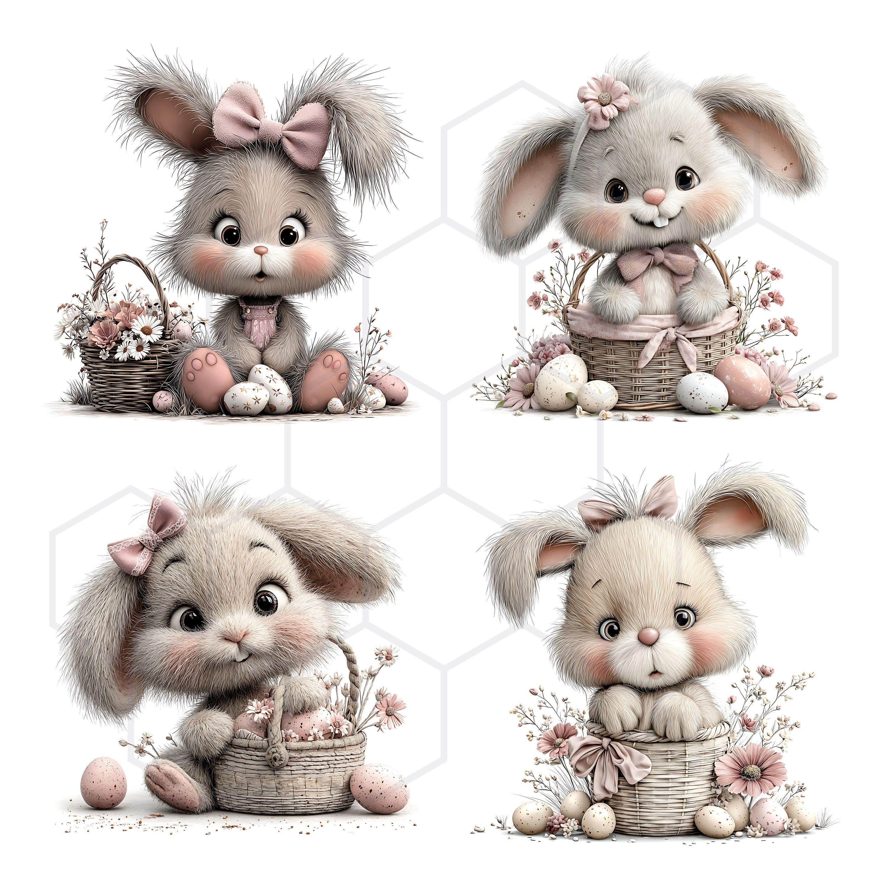 Easter Bunny Clipart Bunny in Basket Clip Art Watercolor Floral Bunny ...