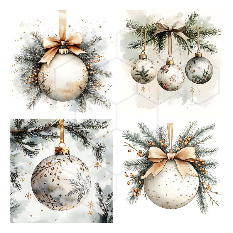 Watercolor Christmas Bauble Clipart: Holiday Ornament Graphics (digital ...