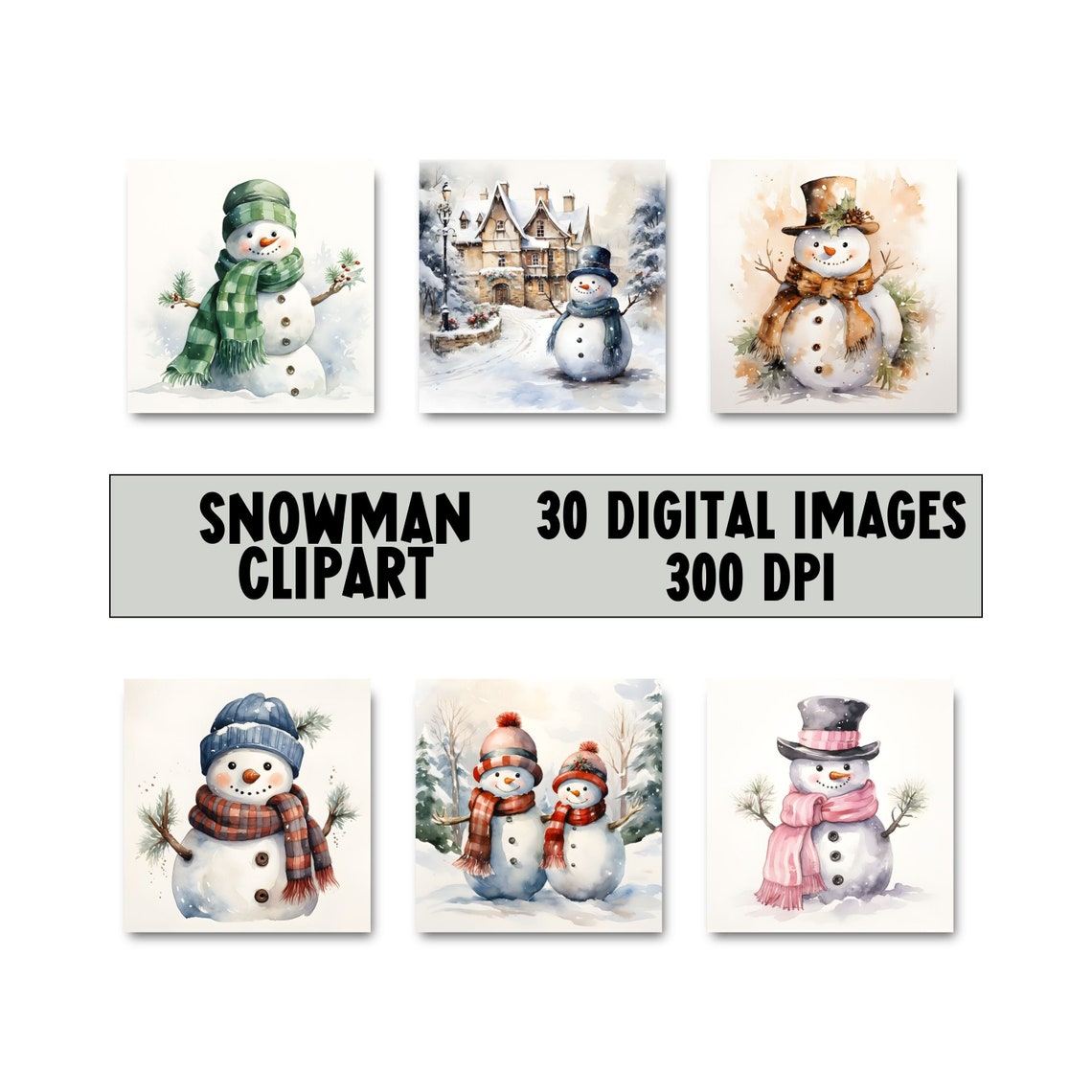 Snowman Clipart Watercolor Christmas PNG Winter Clipart Digital ...