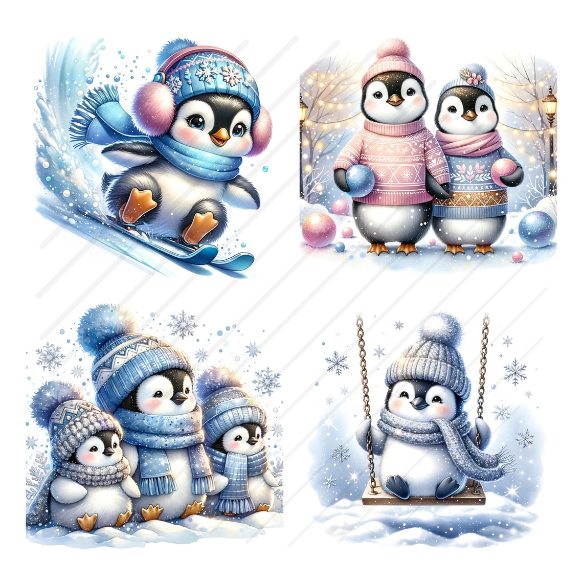 Winter Penguin Clipart Bundle JPG Images Christmas Penguin Clipart Cute ...