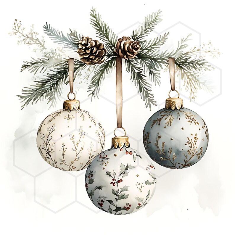 Watercolor Christmas Bauble Clipart: Holiday Ornament Graphics (digital ...