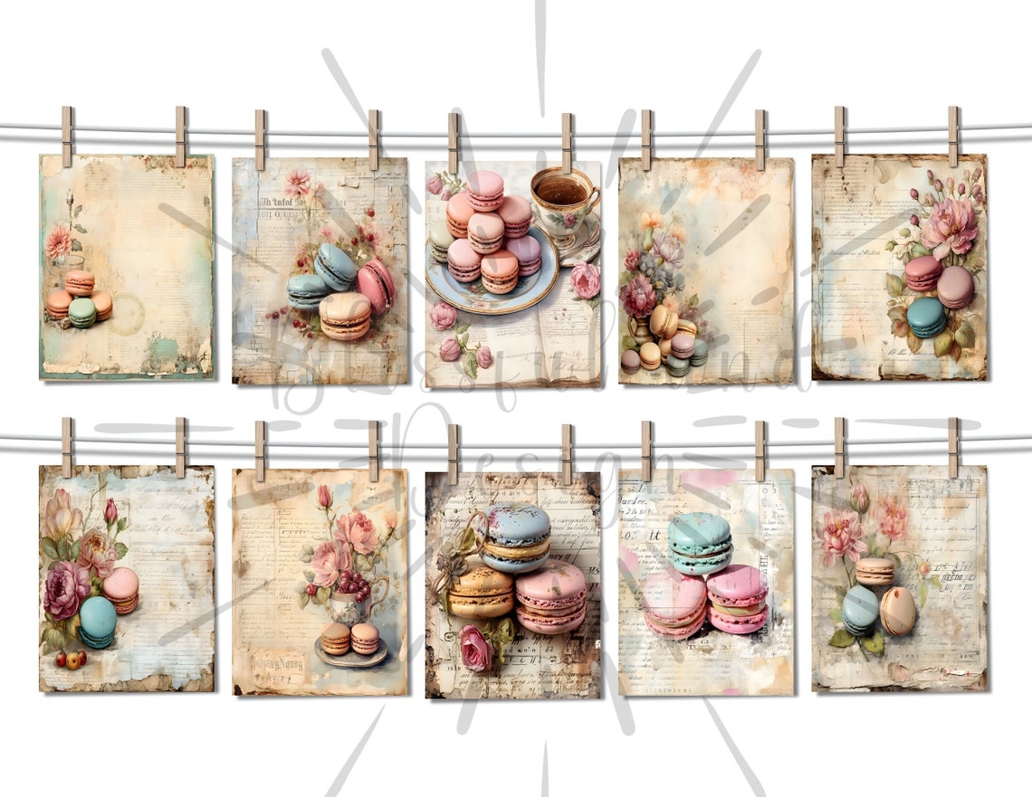 Macaron Junk Journal Printable Pages Watercolor Macaron Vintage ...