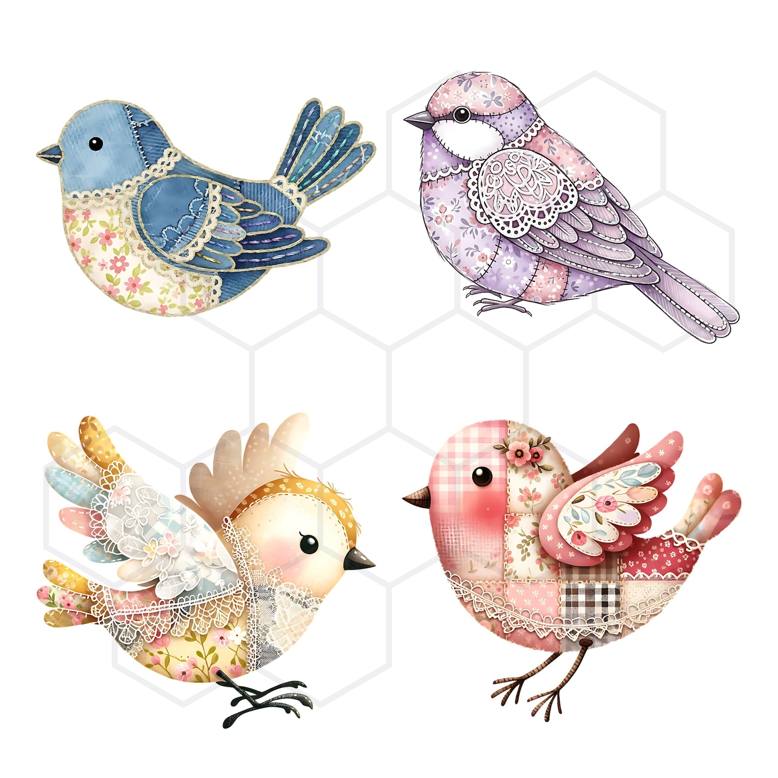 20 Cute Bird Clipart Bundle Printable Patchwork Illustrations High ...