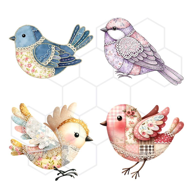 20 Cute Bird Clipart Bundle Printable Patchwork Illustrations High ...