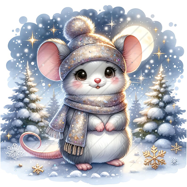 Cute Winter Mouse Clipart Bundle Holiday Mouse Graphic JPG Image ...