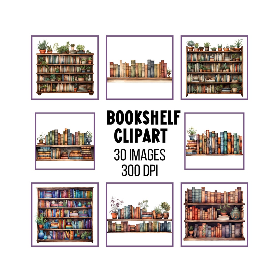 Bookshelf Clipart Watercolor Reading Book Lover Library Clip Art PNG ...