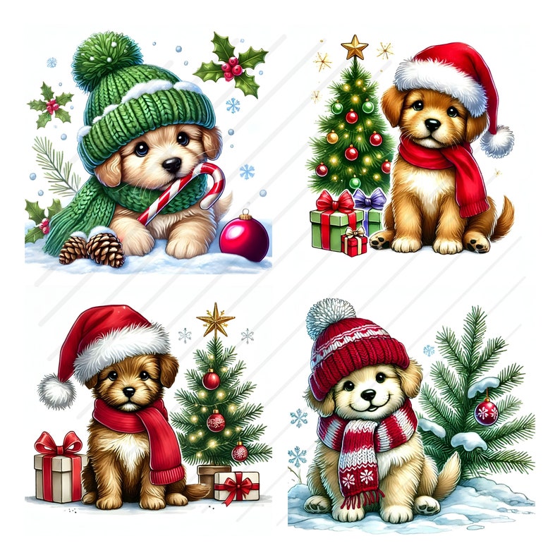 Christmas Puppy Clipart JPG Image Cute Christmas Puppies Holiday Dog ...
