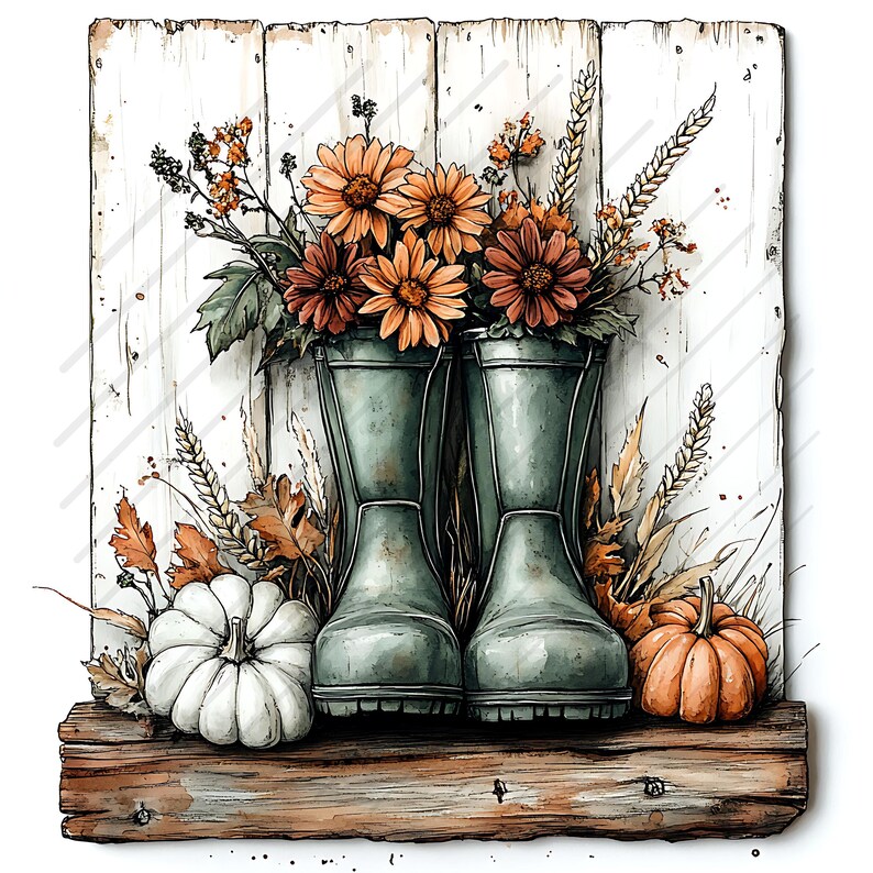 Rustic Fall Clipart Bundle Watercolor Farmhouse Decor High Quality Jpgs ...