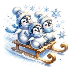 Winter Penguin Clipart Bundle JPG Images Christmas Penguin Clipart Cute ...