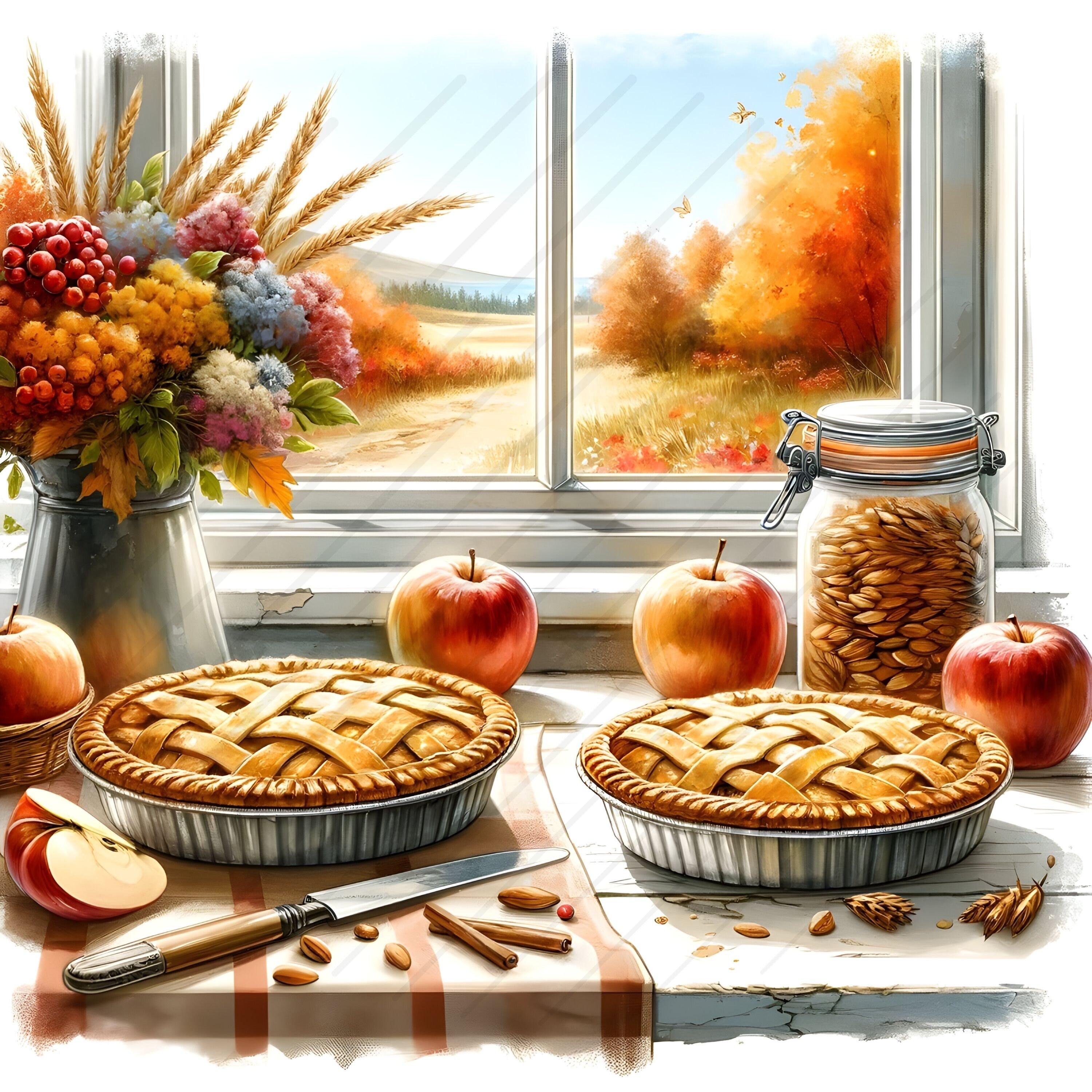 Watercolor Apple Clipart Bundle Fall Harvest Clipart Printable Fruit ...