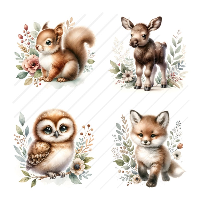 Cute Baby Woodland Animals Clipart Bundle Forest Animals JPG Watercolor ...