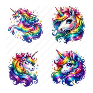 Cute Rainbow Unicorn Clipart Bundle JPG Images Watercolor Unicorn ...