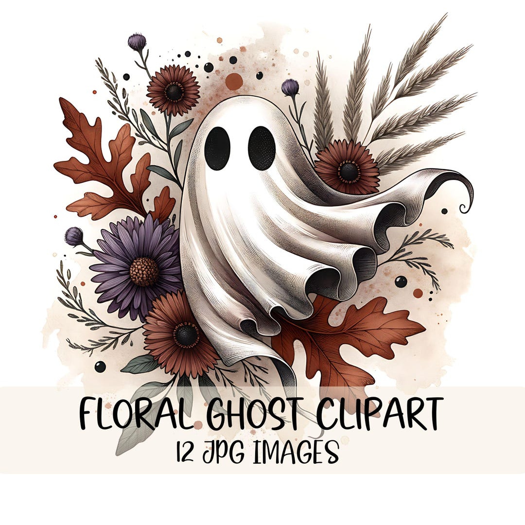 Watercolor Fall Ghost Clipart Bundle Halloween Graphics JPG Images Fall ...