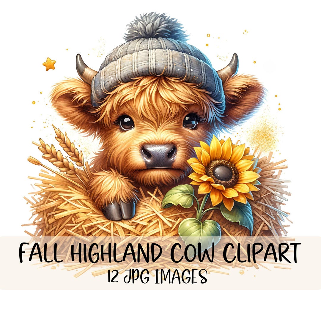 Fall Highland Cow Clipart Bundle Cute Highland Cow Design JPG Image ...