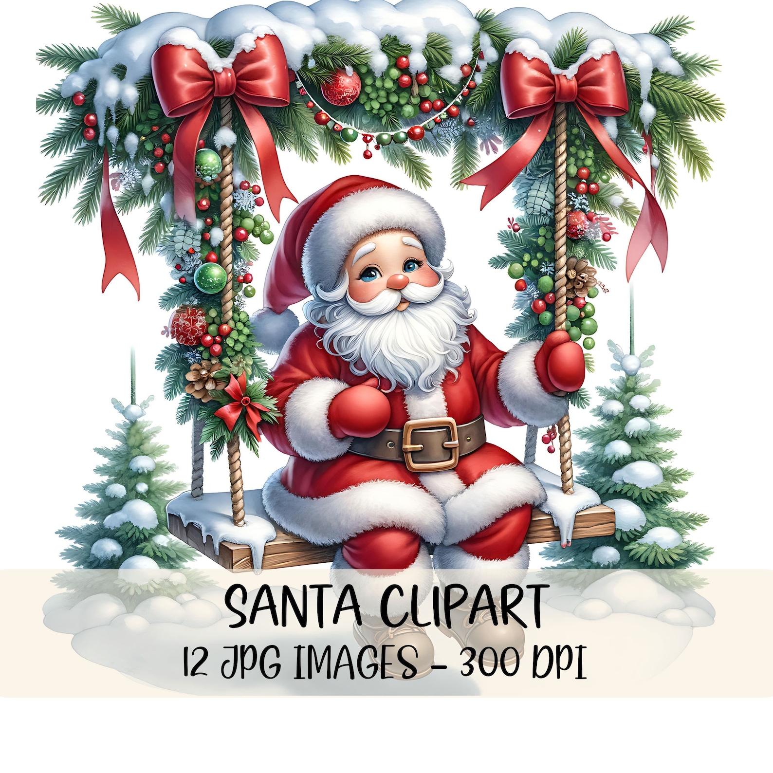 Cute Santa Clipart Bundle Christmas Clipart Digital Download Watercolor ...