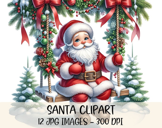 Cute Santa Clipart Bundle Christmas Clipart Digital Download Watercolor ...