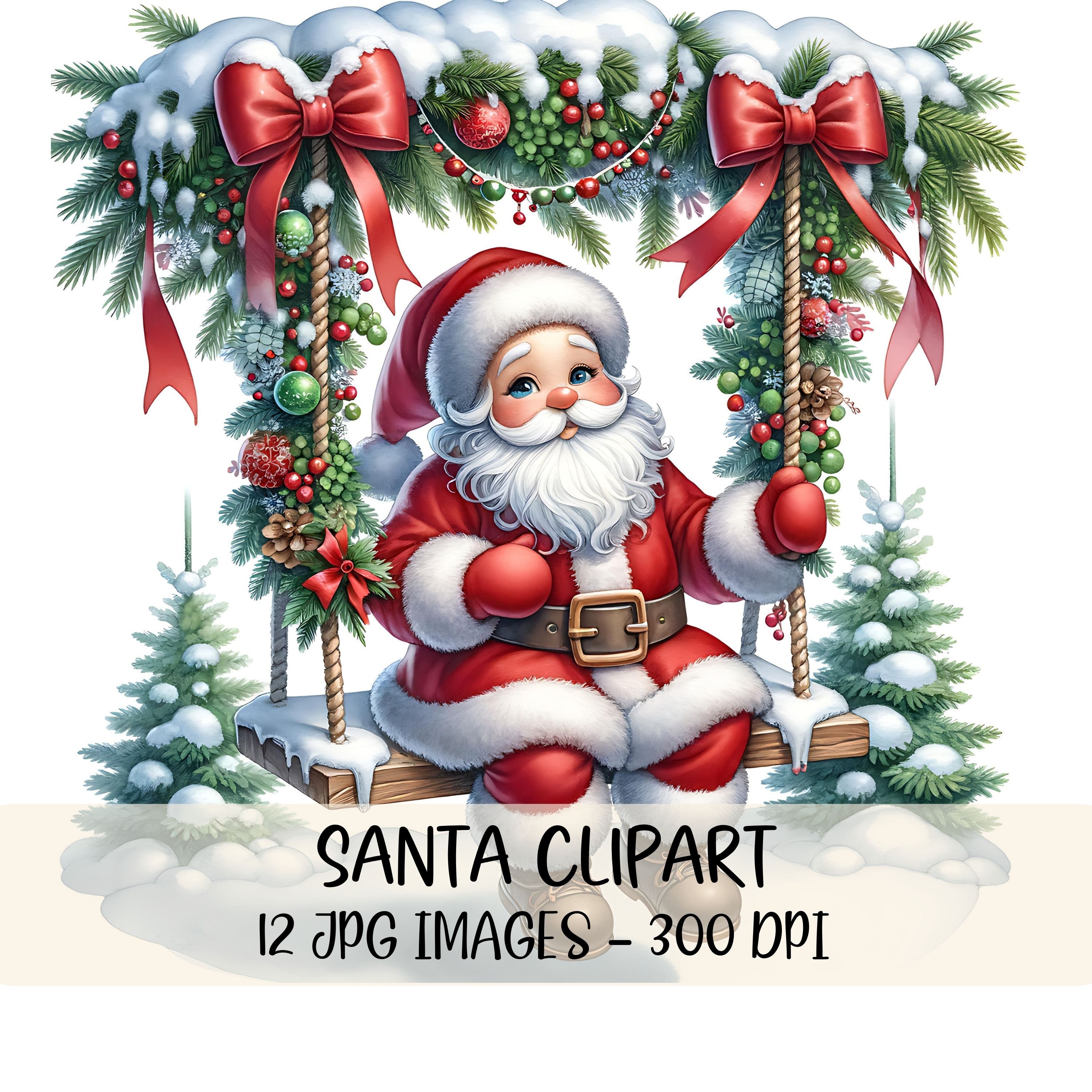 Cute Santa Clipart Bundle Christmas Clipart Digital Download Watercolor ...