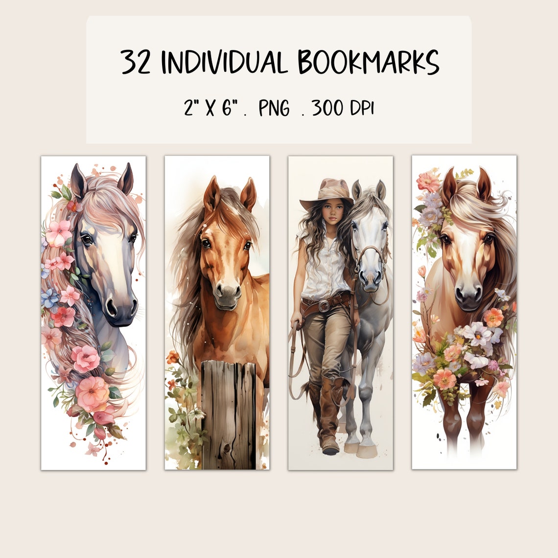 Horse Printable Bookmarks Booklover Book Markers Watercolor Horse ...